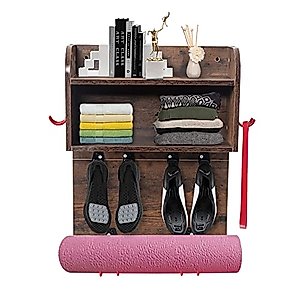 BETTAHOME Peloton Shelf Home Gym Storage Organizer for Shoe, Towel and Accessory Wall Rack Dark Brown Color