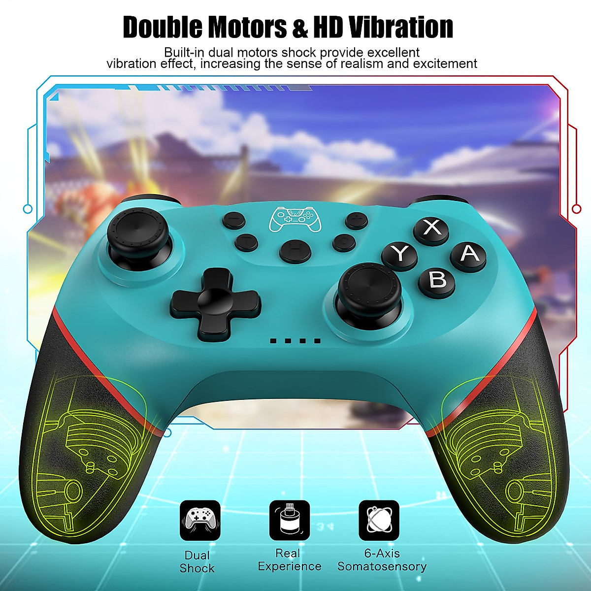 Diswoe Controller for Switch, Bluetooth Controller for Switch/Switch Lite, Wireless Controller with Turbo, Gyro Axis, Dual Shock and Motion Control, Easy and Long Game