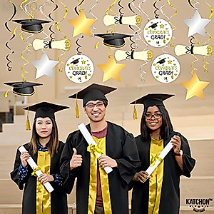 Gold Glitter, Congrats Grad Banner 2022 - No DIY, 10 Feet | 45 Pieces, Graduation Hanging Swirls Decorations - No DIY | Gold Graduation Party Decorations 2022 | Graduation Hanging Decorations 2022