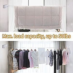 Danpoo Retractable Clothesline, 13.8 Ft Stainless Steel Double Clothes line retracting Indoor, Heavy Duty Retractable Laundry Line Wall Mounted, White