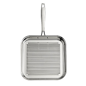 Tramontina Tri-Ply Clad Stainless Steel 11-Inch Square Grill Pan, Induction-Ready, Dishwasher-Safe, NSF-Certified, Made in Brazil