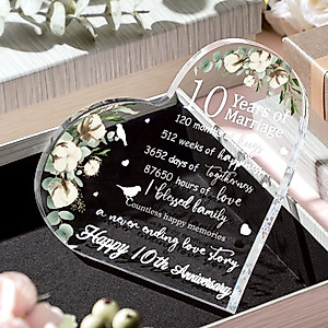 Wedding Gift for Her Years of Marriage Gift Happy Anniversary Present for Woman Acrylic Heart Marriage Keepsake for Wife Husband Girlfriend Boyfriend (10th Style)