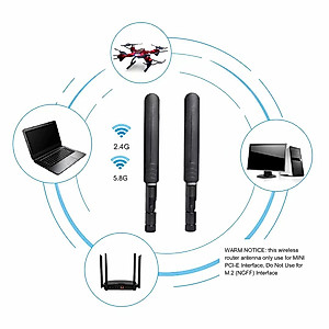 2 x 8dBi WiFi RP-SMA Male Antenna 2.4GHz 5.8GHz Dual Band +2 x 15CM U.FL/IPEX to RP-SMA Female Pigtail Cable for Mini PCIe Card Wireless Routers, PC Desktop, Repeater, FPV UAV Drone and PS4 Build
