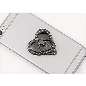 Cell Phone Ring Holder Grip Turns 360° Degrees & 180° Degrees Adjustable to Fit Your Needs Helps Stabilize Phone for Selfies and Wall Hook 4 Colors Available Heart Design 62902 (C - Black)