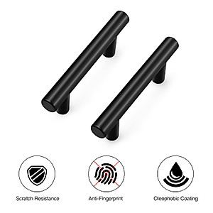 Ravinte 10 Pack T Bar 2-1/2 Inch Hole Center Kitchen Cabinet Pulls, Modern Matte Black Stainless Steel Cabinet Handles, 4 Inch Overall Length Kitchen Hardware for Cupboard Drawer and Kitchen Drawer