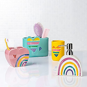 Allure Home Creation Rainbow Hearts 4-Piece Ceramic Bathoom Accessory Set