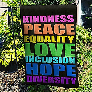 OUXIOAZ Pride Flag Kindness Peace Equality Love Inclusion Hope Diversity Garden Flag Vertical Double Sided 12.5"X18" Burlap Spring Summer Yard Sign Peace Flag Be Kind Flag Patio Outdoor Decoration