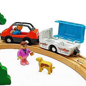 Magnetic Trains Cars Playset Wooden Train Track Accessories Station Wagon Train Set for Toddlers 3-5 Wooden Train Sets for Boys Ages 3-4-7 (Wagon Set)