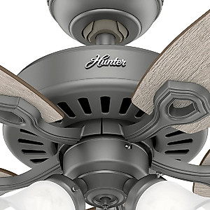 Hunter Fan Company 51110 Builder Indoor Ceiling Fan with LED Light and Pull Chain Control, 52", Matte Silver Finish