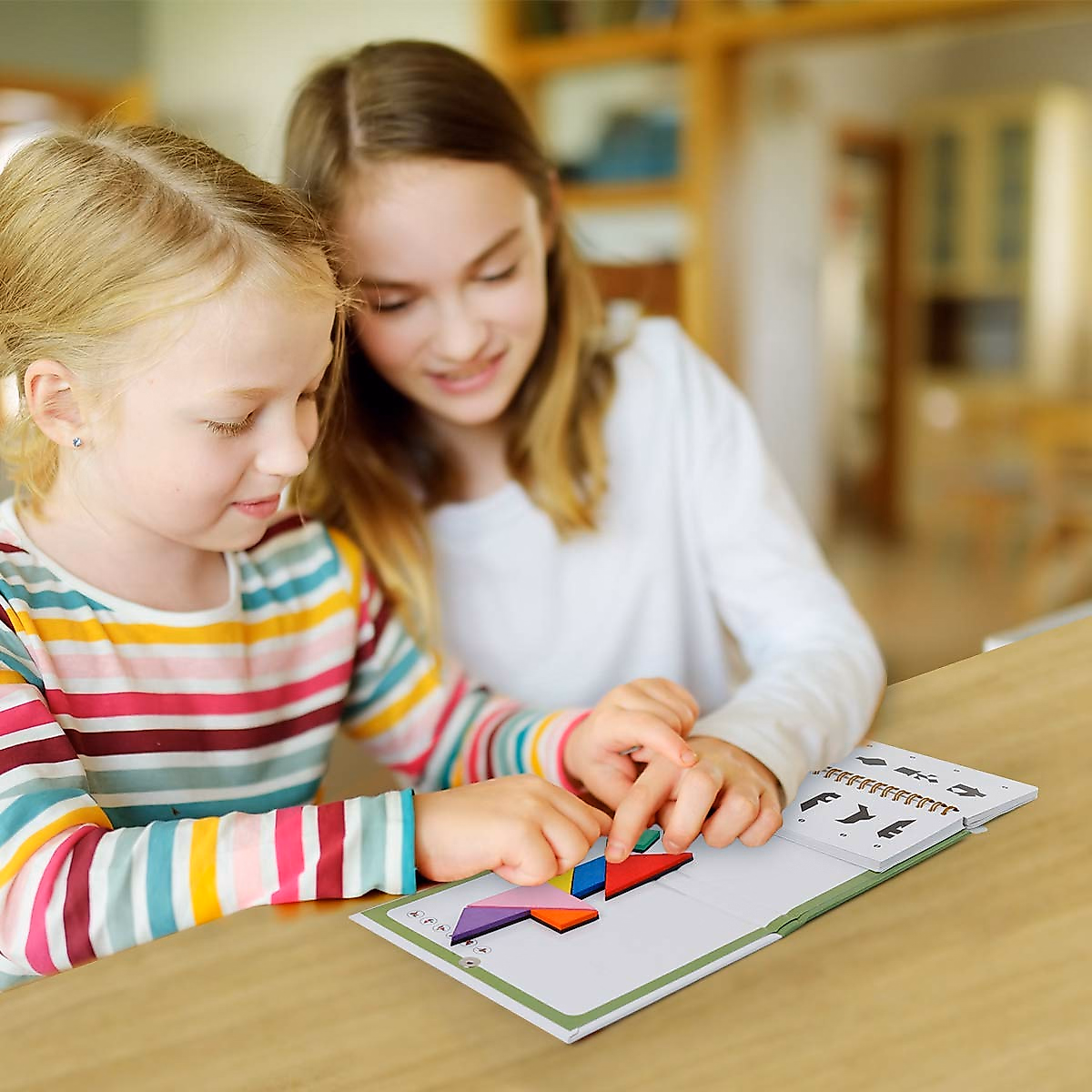 Vanmor Travel Tangram Puzzle with 2 Sets Magnetic Plate-Montessori Shape Pattern Blocks Jigsaw Road Trip Games with 368 Solution - IQ Book Educational Toy Brain Teaser Gift for Kids Adults Challenge