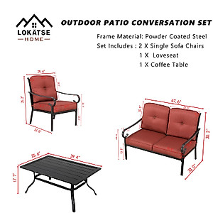 LOKATSE HOME Patio Cushioned Furniture Outdoor Bistro Loveseat, 2 Single Sofa Chairs, 1 Coffee Table, 4 Piece Conversation Set, Red
