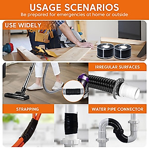 2 Rolls Self Fusing Silicone Tape - 1in(W) X 10ft(L) Waterproof Tape, Water Leak Seal Tape, Rescue Tape, Plumbing Hose Repair Tape, Rubber Tape for Cable Winding Insulating, Black