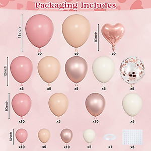 Ouddy Life Dusty Pink Balloons Arch Kit, Different Sizes 18 12 10 5Inch Blush Pink Rose Gold Nude Ivory Confetti Latex Heart Foil Balloon for Girls Wedding Baby Shower Boho Birthday Party Decorations
