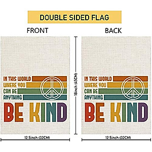 pingpi Be Kind Garden Flag, Faux Burlap Garden Flag with Rainbow and Peace Sign, in A World Where You Can Be Anything Be Kind Quote Garden Decor 12.5 X 18 inch