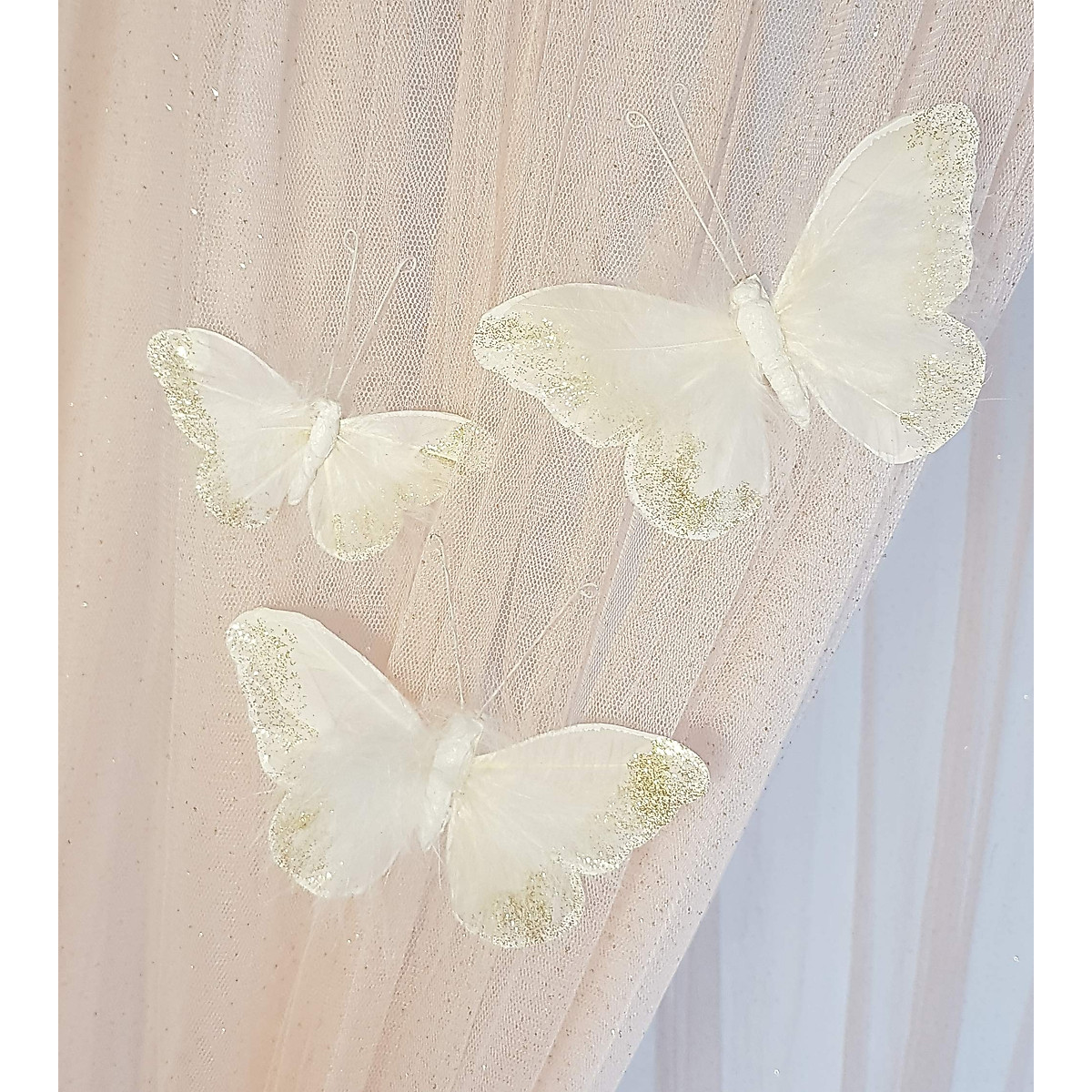 Inspired by Jewel Butterfly Wall Decorations Premium Quality Real Feather 3D Wall Decals Girls Bedroom | Stunning Gold Glitter Decor Stickers All Rooms & Nursery Sets | 10 Adhesive Pieces