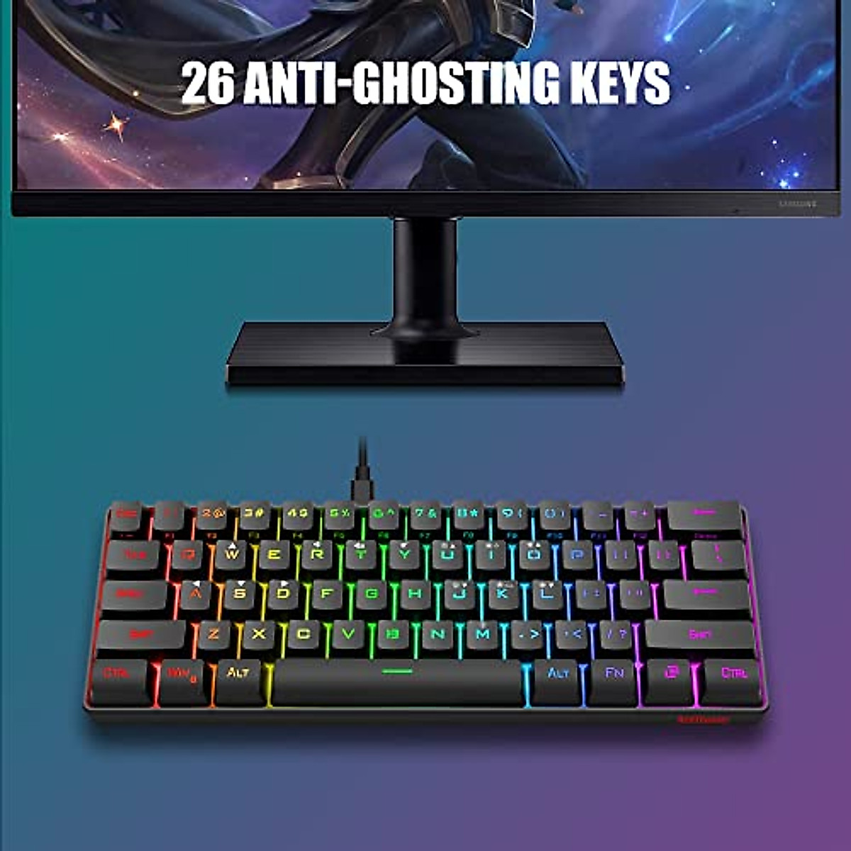 RedThunder 60% Gaming Keyboard and Mouse Combo, Ultra-Compact 61 Keys RGB Backlit Mini Keyboard, Lightweight 7200 DPI Honeycomb Optical, Wired Gaming Set for PC MAC PS5 Xbox Gamer(Black)