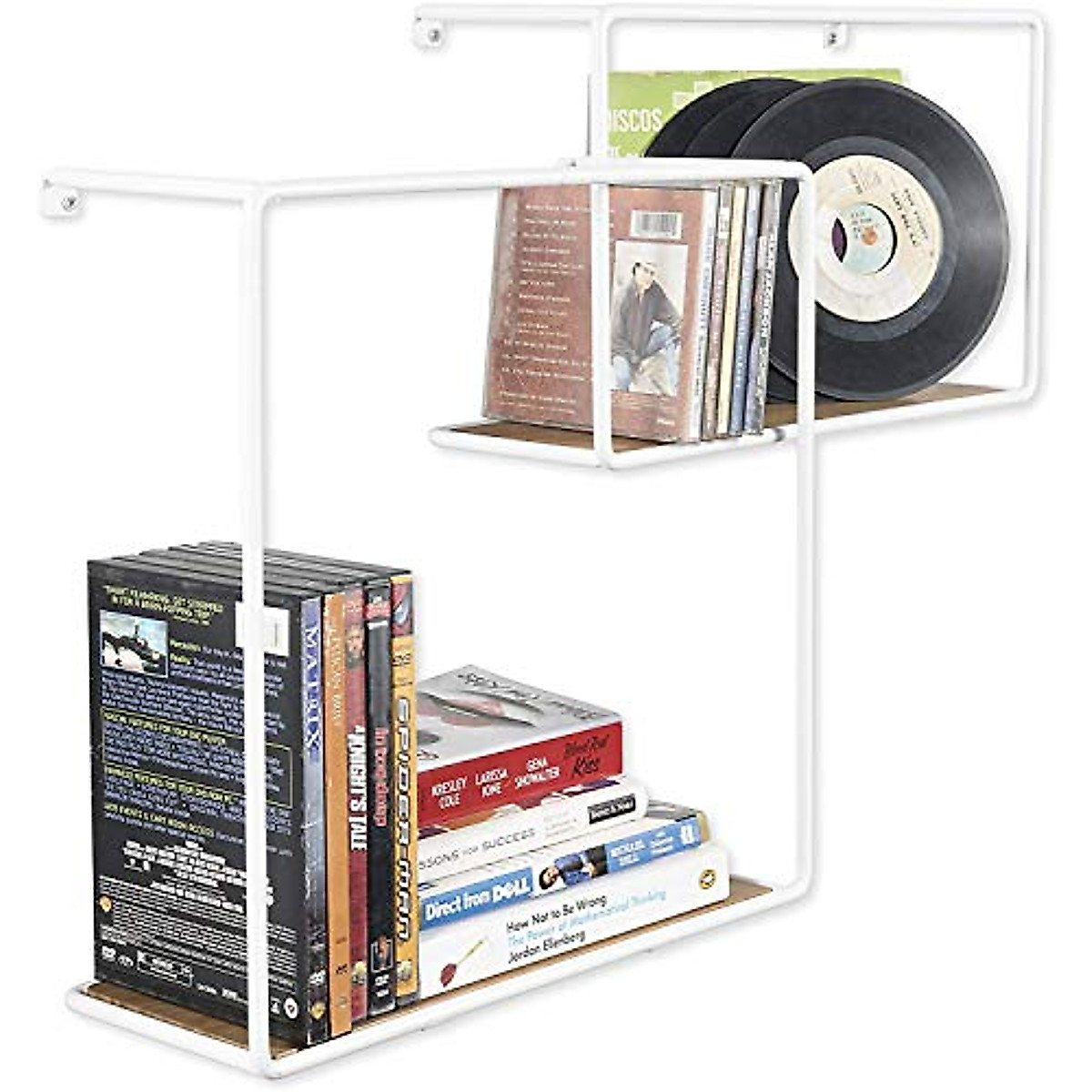 Wall Mounted Rustic Decor Iron and Wood Intersecting Cube Floating Shelves Wood Shadow Boxes Set of 2 (White)