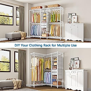 VIPEK L6E Garment Rack for Hanging Clothes Heavy Duty Clothes Rack with Shelves, L Shaped Clothing Rack Portable Corner Closet Metal Freestanding Wardrobe with Drawers, Max Load 715 LBS, White