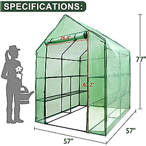 BBBuy 2-Tier Mini Greenhouse 8 Shelves Garden Plant Flower House Grow Tent Indoor Outdoor with PE Cover and Roll-Up Zipper Door Greenhouse, Grow Plant Herbs Flowers Warm House