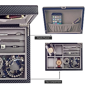 Decorebay Executive Leather Watch Box, Cufflink, Ring Storage Jewelry Box Organizer and Jewellery Box for Men (Crow)