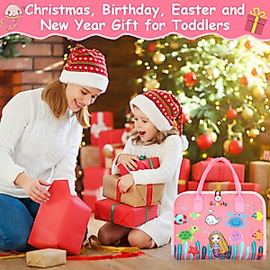 Busy Board Montessori Toys for Toddlers,25 in 1 Preschool Educational Activities Developing Sensory Basic Life-Skills Learning Self-dressing Puzzle Toys for Infants, 3-5 Year Old Boys Girls (Pink)