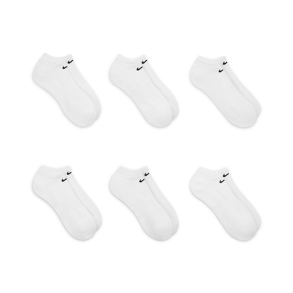 Nike Everyday Cushion No Show Socks, White/Black, Medium, Unisex, Pack of 6