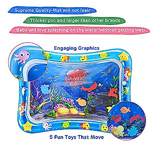TAOYIJOY Tummy Time Baby Water Mat, Soft Infant Baby Toys Mat, Indoor Floor Inflatable Sensory Development Baby Water Mat for 3 6 9 12Months Newborn Toddlers Boy Girl