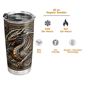 20oz Viking Dragon Tumbler, Norse Mythology, Viking Gifts for Men, Gaming, Gamers Gifts, Coffee Thermos, Stainless Steel Double Wall Vacuum Insulated Coffee Mug, Travel Cup with Lid