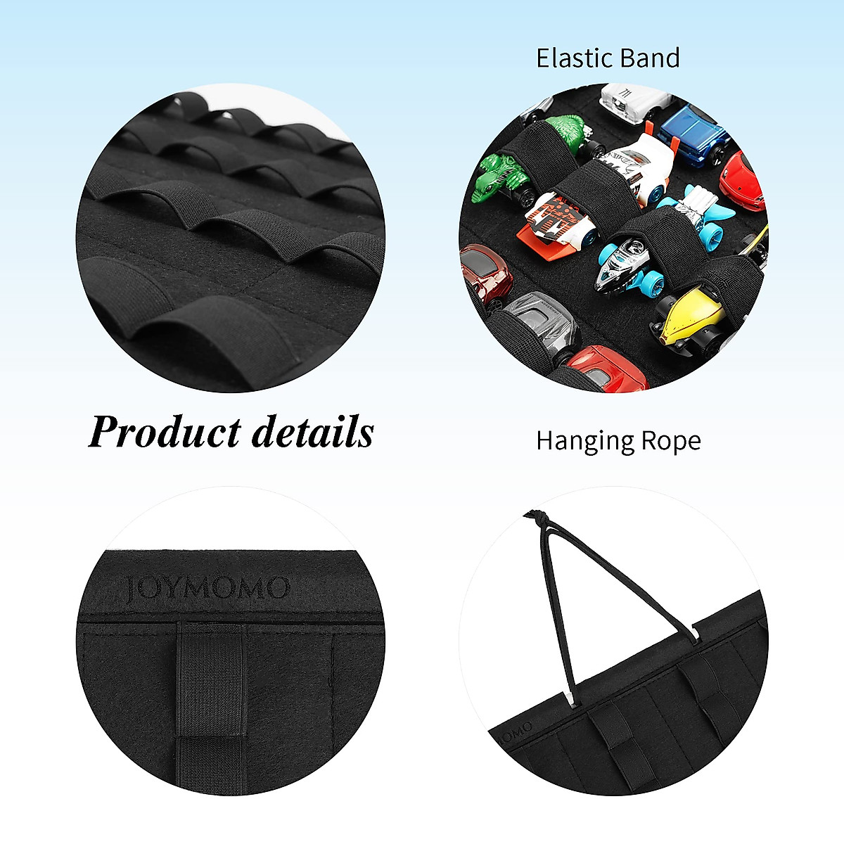 JOYMOMO Hanging Storage Organizer for Toy Cars Felt Display Case Hold Up 60 Toy Cars (Without Accessories)(Black)