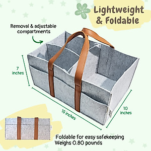 SanYeth Minimalist Grey Felt Diaper Caddy - Organizer Basket for Car, Nursery & Travel - 3 Compartment, Portable, Neutral Gift for Baby Boy or Girl