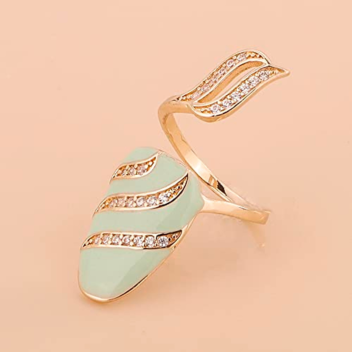 Rumtock Knuckle Nail Ring Mint Nail Protecting Ring with CZ Crystal for Women Girls Finger Tip Manicure Jewelry