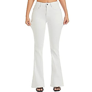 LAMLUCK Women's Flare Bell Bottom Jeans Fashion Wide Leg Jeans Womens High Rise Bootcut Jeans Womens Stretch Jeans - White Jeans for Women Skinny Boot Cut Denim Pants, White 610, Size 4