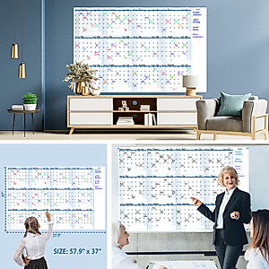 Large Dry Erase Calendar for Wall – Yearly Wall Calendar Dry Erase, 37" x 57.9", 12-Month Undated Blank Calendar Planner, Reusable Laminated Task Organizer with Note, Great for Office, Classroom, Home