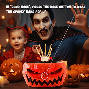 NEXIHOO Animatronic Halloween Candy Bowl - Pumpkin Bowl Halloween Decor Touch Activated with Creepy Sound,Moving Skeleton Hand, Light Up Animated Eyes, Scary Candy Dish for Halloween Party Decoration