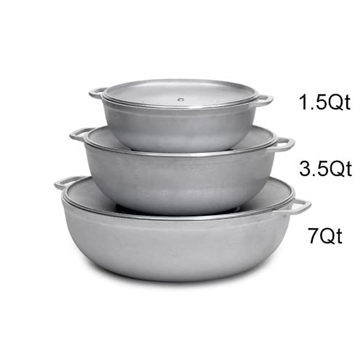 IMUSA USA Traditional Colombian Natural Caldero 3-Piece(1.5/3.5/7.0 Quart) Dutch Oven Set, Silver, Small
