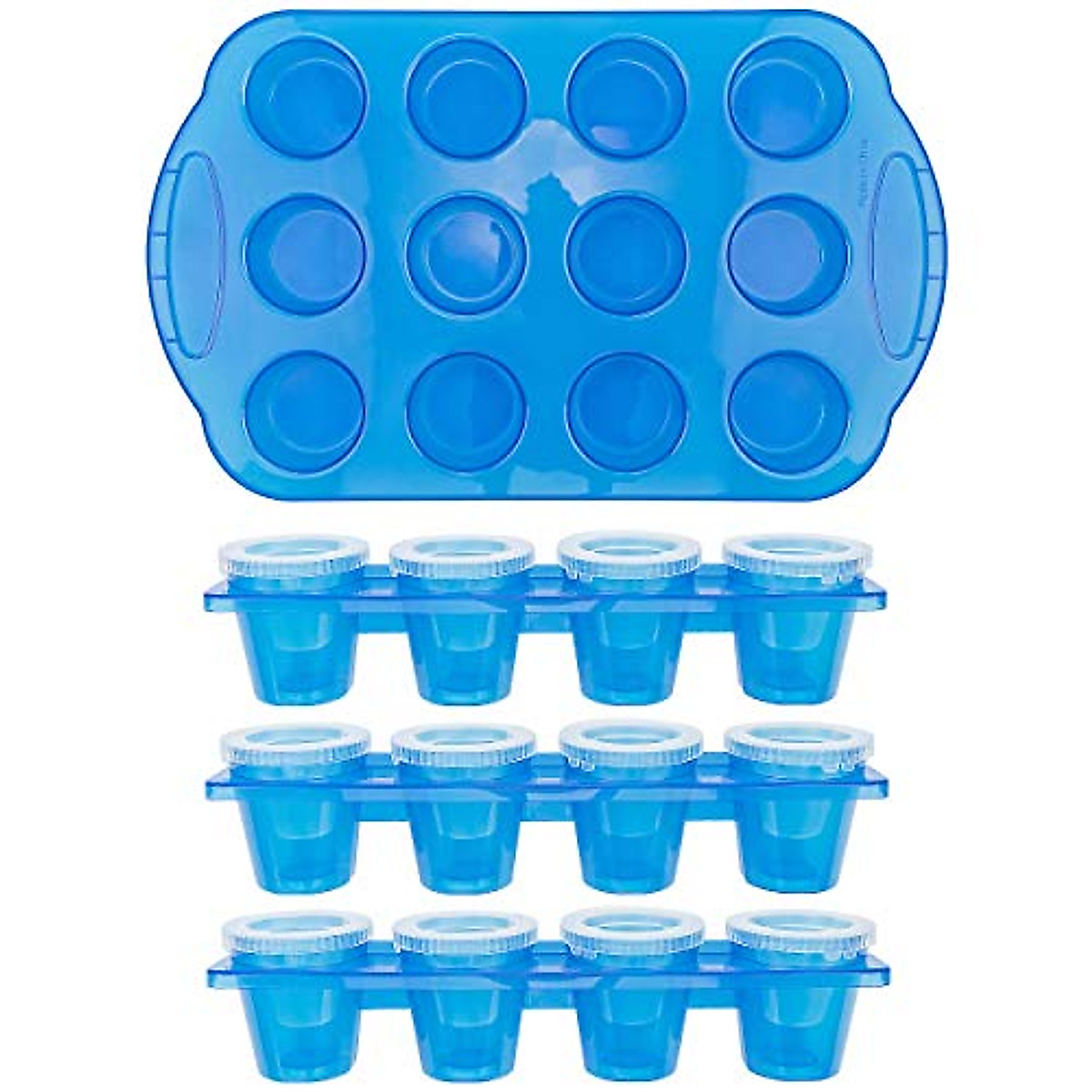 Fairly Odd Novelties 12pc Set-Add Water & Freeze to Make Ice Shot Glasses-Includes Serving Tray, One Size, Blue,FON-10051