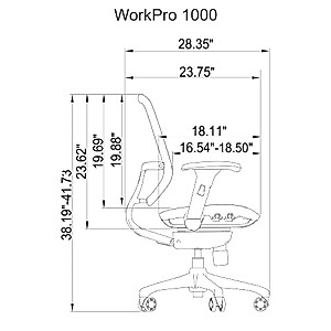 WorkPro® 1000 Series Ergonomic Mesh/Mesh Mid-Back Task Chair, Black/Black