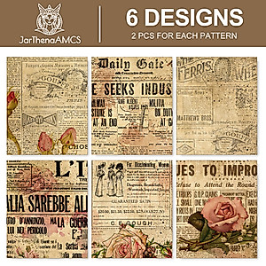 JarThenaAMCS 12 Sheets Vintage Wrapping Paper - Not Roll - Rose Floral Old Newspaper Style Gift Wrap Paper Folded Flat Retro Art Paper for DIY Crafts, 19.7 x 27.6 Inch