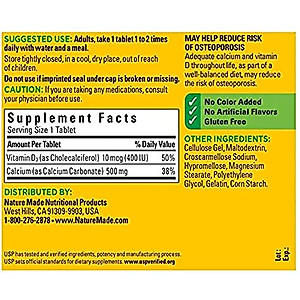 Nature Made Calcium, 500 mg, With Vitamin D, Tablets, 130 Count (Pack of 3)
