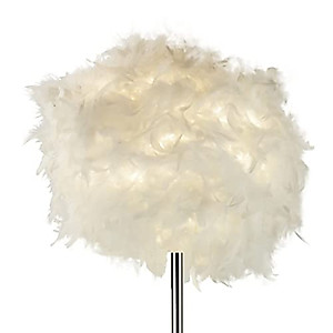 LIGHTACCENTS Feather Floor Lamp with White Shade - Standing Lamp for Living Room - Floor Lamp for Bedroom - Glam Floor Lamp - Chic Feather Shade Polished Chrome Metal Finish