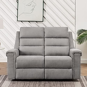 MELLCOM Linen Reclining Loveseat, Manual Reclining Home Theater Seating, Upholstered Sofa Recliner Chair, Arm Chair for Living Room Reading Room Bedroom, Loveseat, Gray