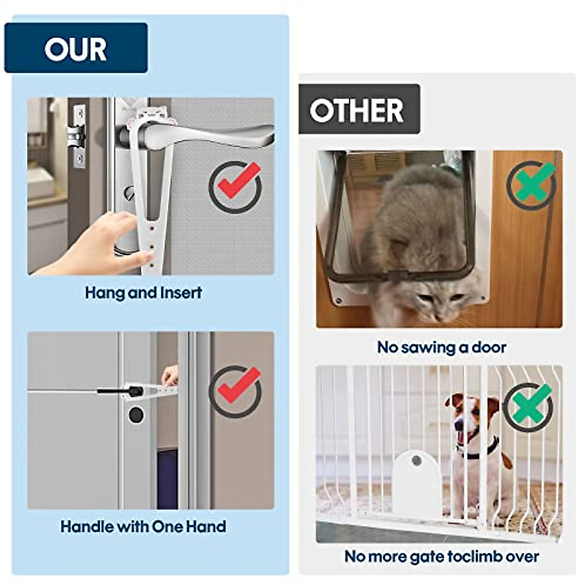 2 Pack Cat Door Holder Latch & Cat Door Stopper. 5 Adjustable Door Strap for Cats to Dog Alternative to Keep Dogs Out of Cat Litter Boxes and Food.No Cut Cat Door Interior Door