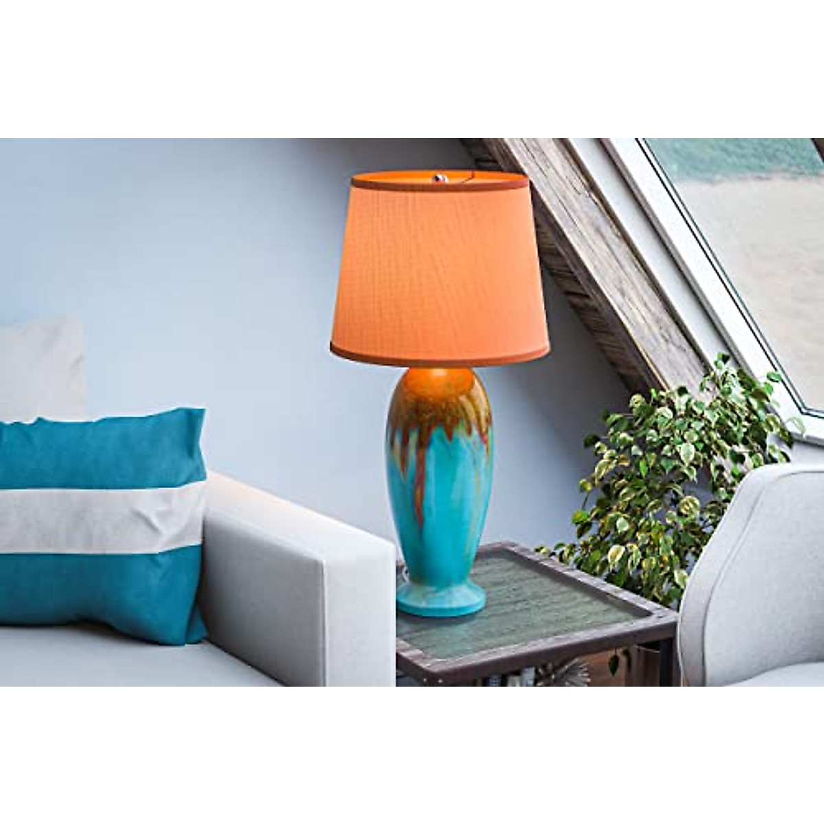 Kenroy Home 32366TEAL Tucson End Table Lamp, Teal Ceramic Glaze Large