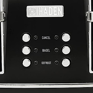 Haden Heritage 4-Slice Wide Slot Retro Toaster with Automatic Self-Center, Adjustable Settings, Reheat/Defrost, & Removable Crumb Tray, Black/Chrome