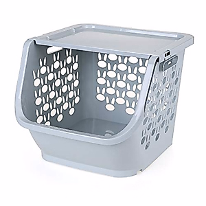 QsunQ 3-Set Stackable Storage Bins with Lids for Kitchen,Bathrooms,Bedrooms,Closets, Cabinets. Household Plastic Organization Baskets for Pantry. Storage Organizer Bin Basket (12x11x10inch) Blue