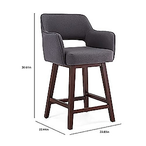 CangLong Mid-Century Modern Open Back Upholstered Chair Kitchen Counter Height Stool, Set of 1, Dark Grey
