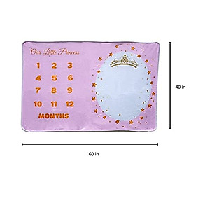 My Peanut's Brand Organic Baby Monthly Milestone Blanket - Newborn Growth Chart - Premium Super Soft - Registry Gift - Princess Theme - Includes Gold Heart and Pink Flower Frame
