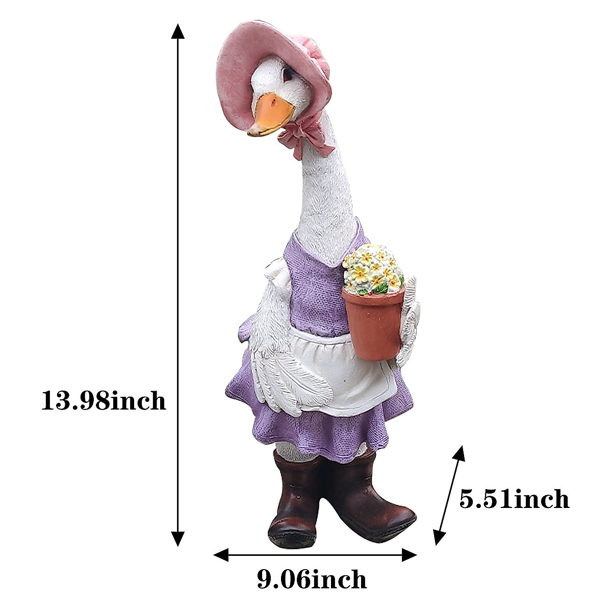 HOSNNER Garden Duck Statue Decoration - Resin Funny Female Duck Garden Figurines for Outdoor Patio, Lawn, Yard Art Decoration Winter Garden Gifts 13.98x9.06x5.51 inch