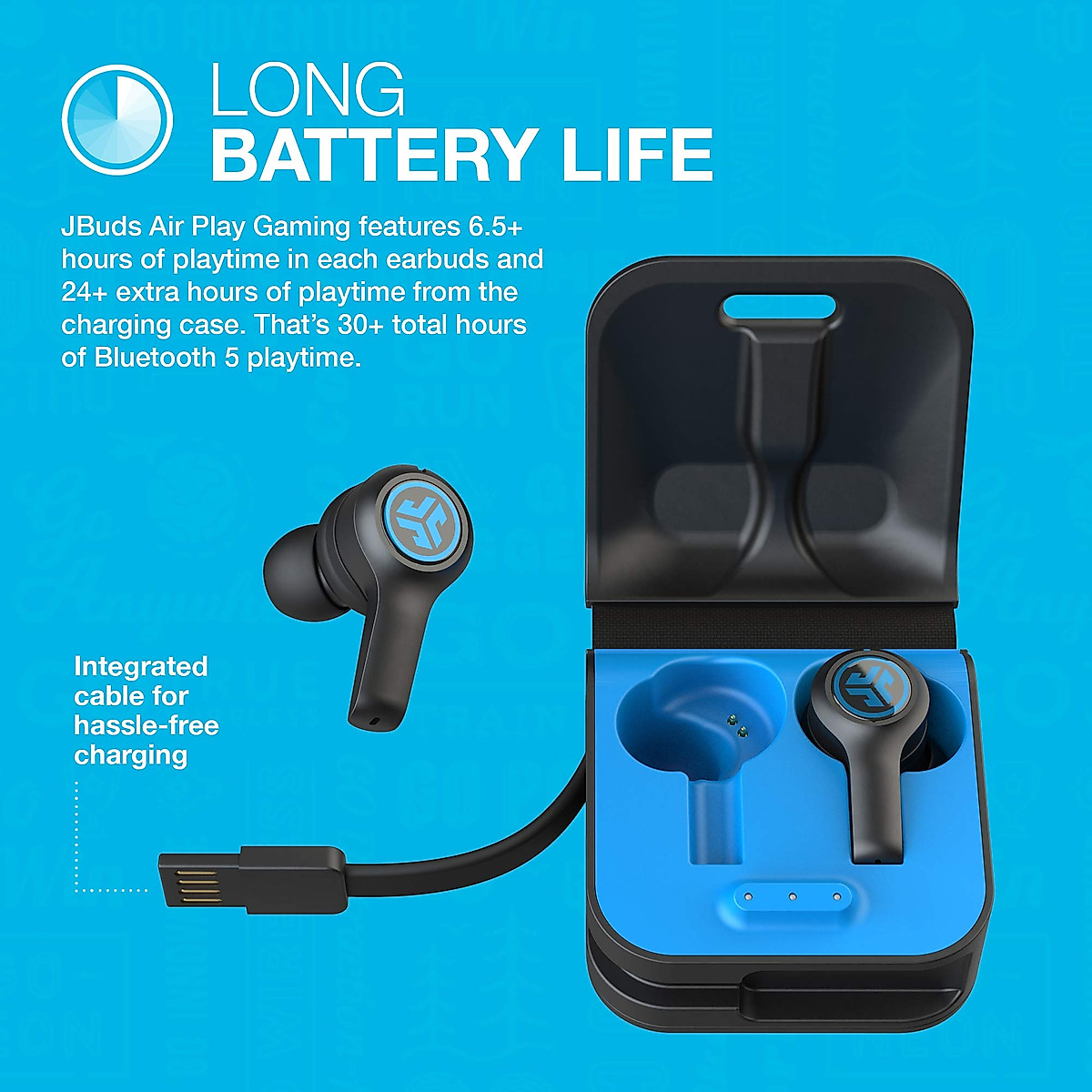 JLab JBuds Air Play Gaming True Wireless Earbuds, 30+ Total Hours of Bluetooth 5 Playtime Super-Low Latency for Mobile Gameplay, Built-in Microphone, Dual Connect, EQ3 Sound / C3 Chatting