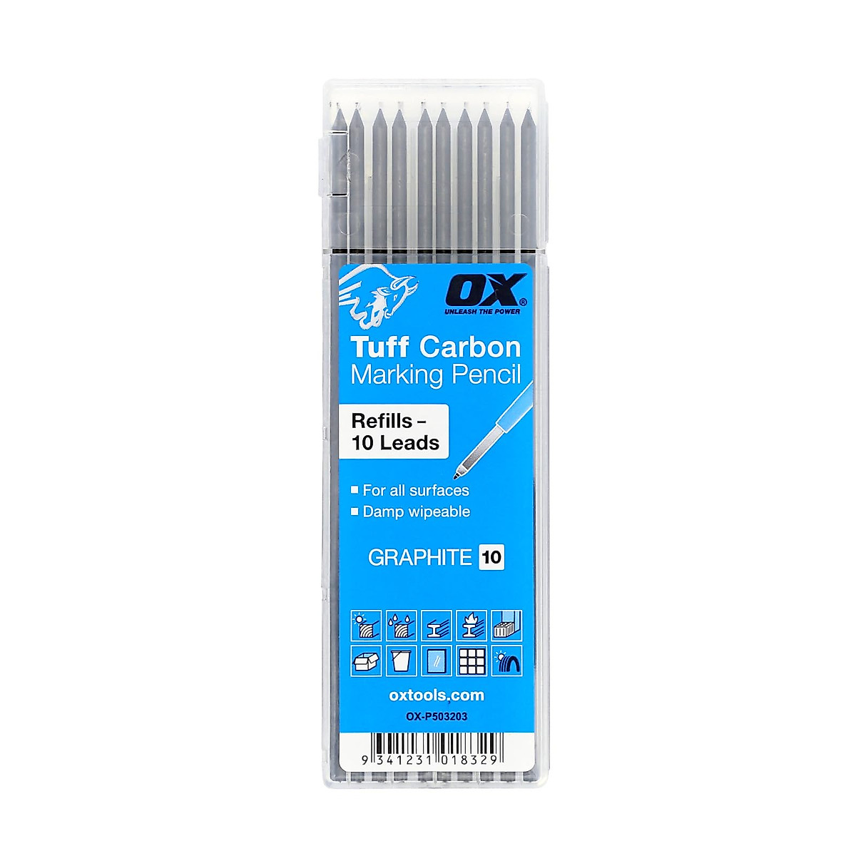 OX Tools Tuff Carbon Marking Pencil Replacement Lead 10-Pack | Basic Graphite Lead